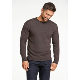 Strickpullover LINDBERGH "Strickpullover Comfort Fit", Herren, Gr. L, braun (dk braun mel), Obermaterial: 100% Schurwolle, unifarben, Rundhals, Pullover Strickpullover