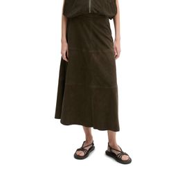 Marc O'Polo Lederrock MARC O'POLO "aus weichem Ziegenveloursleder", Damen, Gr. 34, mossy earth, Obermaterial: 100% Leder. Futter: 100% Polyester, unifarben, normal wadenlang, R&ouml;cke