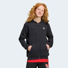 Kapuzensweatshirt adidas originals "LOOSE FULL ZIP AUS FLEECE", M&auml;dchen, Gr. 128, schwarz, Obermaterial: 70% Baumwolle, 30% Polyester, angesetztes B&uuml;ndchen, Sweatshirts