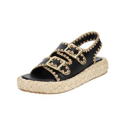 Keilsandalette Steve Madden "Steve Madden Sandalen Leder", Damen, Gr. 37, schwarz, Leder, Schuhe