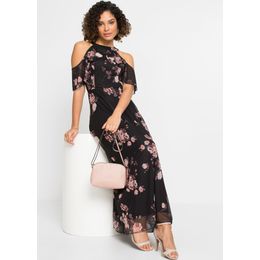 Maxikleid bonprix "Maxikleid aus Mesh", Damen, Gr. 40/42 (M), N-Gr, schwarz (schwarz gebl&uuml;mt), Obermaterial: 90% Polyester, 10% Elasthan. Futter: 100% Polyester, loose fit, Kleider Maxikleid, f&uuml;r eleganten Auftritt, aus leichtem Mesh-Material, lockere Passform