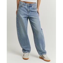 High-waist-Jeans Tally Weijl "SPADEJOELLE", Damen, Gr. 36, N-Gr, medium indigo washusedeffects3, Denim/Jeans, Obermaterial: 81% Baumwolle, 19% Lyocell, unifarben, Ballonform lang, Jeans High-Waist-Jeans, Baumwollmischung, barrel fit
