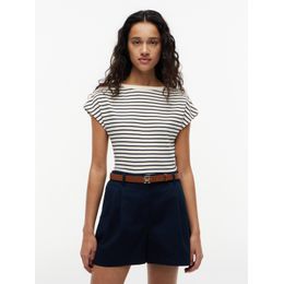 Kurzarmshirt Tommy Hilfiger "GOLD BTN CAP-SLV BOAT-NK TEE", Damen, Gr. L (42/44), breton stp calico, schwarz night navy, Single Jersey, Obermaterial: 100% Baumwolle, gestreift, regular fit normal, U-Boot-Ausschnitt, eingesetzt gerader Abschluss, Shirts, Baumwolle, mit goldfarbenen Kn&ouml;pfen