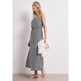 Midikleid Street One, Damen, Gr. 40, N-Gr, tiefblau, Web, Obermaterial: 88% Viskose, 12% Polyamid. Futter: 100% Viskose, gemustert, k&ouml;rpernah lang, ohne Ausschnitt, Kleider Midikleid, Sommerkleid mit Zick-Zack-Muster