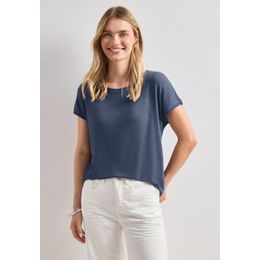 T-Shirt Street One, Damen, Gr. 34, ashen blau, Stoff, 95% Viskose, 5% Elasthan, unifarben, comfort fit normal, Rundhals, abgesteppt, Shirts T-Shirt, in Unifarbe
