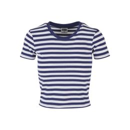 T-Shirt Urban Classics "Urban Classics Damen Ladies Short Striped Tee", Damen, Gr. XS, wei&szlig;, city rot, 100% Baumwolle, gestreift, loose fit, Rundhals, Shirts T-Shirt