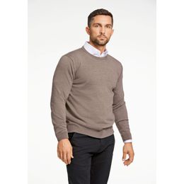 Strickpullover LINDBERGH "Strickpullover Comfort Fit", Herren, Gr. L, braun (dk sand mel), Obermaterial: 100% Schurwolle, unifarben, Rundhals, Pullover Strickpullover