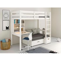 Etagenbett OTTO HOME "HENNE' TOPSELLER Hochbett, Ideal f&uuml;r kleine R&auml;ume, 2 Schlafpl&auml;tze", wei&szlig;, B:207,6cm H:180cm, Etagenbetten, Etagenbett, mit Polsterauflagen, Schreibtisch, Stauraum, seitenverkehrt montierbar