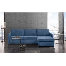 Schlafsofa Home Affaire "GOLDPOINT Ecksofa 264 cm, Liegefl&auml;che (140/200cm), L-Form", blau, B:264cm H:85cm T:157cm, Stuktur weich (100% Polyester);Luxus-Microfaser (100% Polyester), Sofas, Schlafsofa, Bettfunktion, Bonell-Federkernmatratze und Dauerschl&auml;fer-Funktion