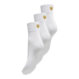 Socken Only "ONLTINE HEART TENNIS SOCK 3-PACK AC NOOS", Damen, wei&szlig; (wei&szlig; detail:gold lurex heart), Baumwollmischung, Socken Socken, Einheitsgr&ouml;&szlig;e, One Size
