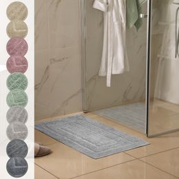 Badematte ANDIAMO "Havanna, 50x80 cm, Badvorleger, Badezimmer Teppich", beige (taupe, mit bord&uuml;re), H:7,5mm, Baumwolle, Polyester, Badematten, Badematte, Badteppich, Uni Farben, Hoch-Tief Effekt, verschiedene Designs