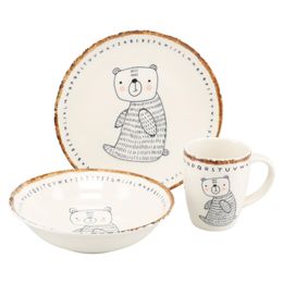 Kindergeschirr-Set Creatable "Freunde des Waldes B&auml;r, Kinder Set 3-tlg.", natur, bunt, 3, Steinzeug, Geschirr-Sets, Tiermotive, skandinavischer Stil, unregelm&auml;&szlig;iger brauner Rand