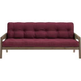 Schlafsofa Karup Design "Grab, inkl. Futonmatratze - aus massivem Kieferholz, 130x190 cm", rot (bordeaux), B:204cm H:40cm T:90cm, 80% Baumwolle + 20% polyester, Sofas, Schlafsofa, Mit Holzstruktur, inkl. Futonmatratze, Liegefl&auml;che 130x190 cm
