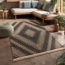Teppich Paco Home "Cologne 494", grau (anthrazit), B:200cm H:11mm L:280cm, Polypropylen (PP), Teppiche, Teppich, Flachgewebe, meliert, Rauten Motiv,, mit Fransen, Outdoor geeignet