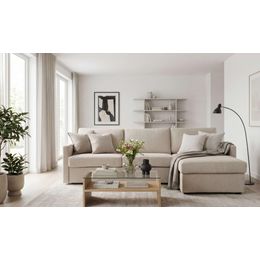 Schlafsofa Home Affaire "GOLDPOINT Ecksofa 264 cm, Liegefl&auml;che (140/200cm), L-Form", cream, B:264cm H:85cm T:157cm, Bezug: 100% Polyester, Sofas, Schlafsofa, Bettfunktion, Bonell-Federkernmatratze und Dauerschl&auml;fer-Funktion