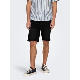 Only & Sons Shorts ONLY & SONS "ONSWEFT PIM DNM SHORTS VD CE BOX", Herren, Gr. M, N-Gr, schwarz (washed schwarz), Web, Obermaterial: 79% Baumwolle, 20% Polyester, 1% Elasthan, unifarben, regular fit ca. Mitte Oberschenkel, Hosen Shorts
