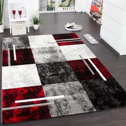 Teppich Paco Home "Diamond 663", rot (rot, grau), B:80cm H:18mm L:150cm, Polypropylen (PP), Teppiche, Teppich, Kurzflor, Karo Muster, 3D-Design, ideal im Wohnzimmer & Schlafzimmer