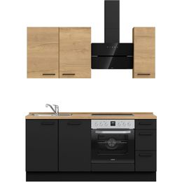 K&uuml;chenzeile Nobilia "MIAMI", Ausrichtung w&auml;hlbar, Breite 180 cm", k&uuml;che: schwarz, korpus: schwarz, eiche sierra nachbildung, arbeitsplatte: eiche sierra nachbildung, B:180,3cm H:216,6cm T:60cm, Komplettk&uuml;chen-Sets, K&uuml;chenzeile, vormontiert, wahlw. mit unterschiedlichen E-Ger&auml;ten-Sets