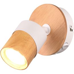 Trio LEUCHTEN Deckenstrahler "ARUNI, Spot 1-flammig Wandspot Deckenspot exkl 1x GU10 max 10W", braun (holzfarben wei&szlig;), 1, &Oslash; 6,5cm H: 13,5cm, 1 Stk., Leuchten, Wandstrahler mit ON/OFF-Schalter Materialmix Holz / Metall verstellbar, Deckenstrahler
