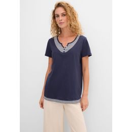2-in-1-Shirt bonprix, Damen, Gr. 48/50 (XL), blau (dunkelblau gestreift), Obermaterial: 100% Baumwolle, bequem, Shirts 2-in-1 Shirt, bequeme Passform, Kurzarm, f&uuml;r den Alltag, aus Baumwolle