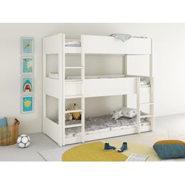 Etagenbett OTTO HOME "TIPO, Stockbett, Hochbett, Bodenbett, platzsparend", wei&szlig;, B:105cm H:193cm L:207,5cm, Massive Kiefer, Kopf- und Fu&szlig;teil MDF (Holzwerkstoff), Etagenbetten, Etagenbett, mit 3 Schlafpl&auml;tzen, FSC zertifiziertes Massivholz (Kiefer)