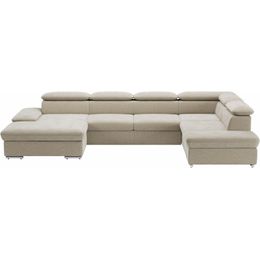 Sit & More Wohnlandschaft SIT & MORE "Valantine U-Form, B: 349 cm", beige (nature), B:349cm H:73cm T:226cm, 100% Polyester, Sofas, Wohnlandschaft, mit Arm- & Kopfteilverstellung, optional mit Bettfunktion