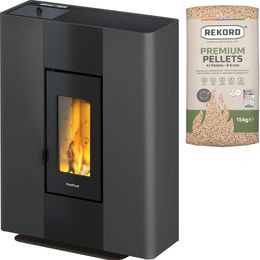 Pelletofen FreePoint "Roxy Stand raumluftunabh&auml;ngig", grau (schwarz), Kamin&ouml;fen, Flurmodell, Abgang oben, hinten oder seitlich, WIFI optional