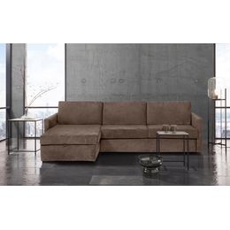 Schlafsofa Home Affaire "GOLDPOINT Ecksofa 264 cm, Liegefl&auml;che (140/200cm), L-Form", braun, B:264cm H:85cm T:157cm, Stuktur weich (100% Polyester);Luxus-Microfaser (100% Polyester), Sofas, Schlafsofa, Bettfunktion, Bonell-Federkernmatratze und Dauerschl&auml;fer-Funktion