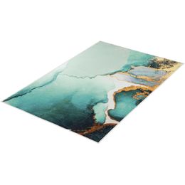 Badematte Kleine Wolke "Teal, Badvorleger, Badezimmer Teppich", petrol, H:5mm, Polyester, Badematten, Badematte, bedruckt, Marmor Design, goldfarbene Akzente, weich & kuschelig