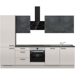 K&uuml;chenzeile Nobilia "MIAMI", Ausrichtung w&auml;hlbar, Breite 300 cm", k&uuml;che: grau, korpus: seidengrau, arbeitsplatte: schwarzbeton nachbildung, B:300,3cm H:216,6cm T:60cm, Komplettk&uuml;chen-Sets, K&uuml;chenzeile, vormontiert, wahlw. mit unterschiedlichen E-Ger&auml;ten-Sets