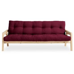 Schlafsofa Karup Design "Grab, inkl. Futonmatratze - aus massivem Kieferholz, 130x190 cm", rot (bordeaux), B:204cm H:40cm T:90cm, Sofas, Schlafsofa, Mit Holzstruktur, inkl. Futonmatratze, Liegefl&auml;che 130x190 cm
