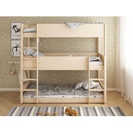 Etagenbett OTTO HOME "TIPO, Stockbett, Hochbett, Bodenbett, platzsparend", naturbelassen, B:105cm H:193cm L:207,5cm, Massive Kiefer, Kopf- und Fu&szlig;teil MDF (Holzwerkstoff), Etagenbetten, Etagenbett, mit 3 Schlafpl&auml;tzen, FSC zertifiziertes Massivholz (Kiefer)
