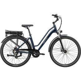 E-Bike MAXTRON "Maxtron Urban 7 E-Citybike 28 Zoll" Gr. 45, dunkelblau, schwarz, Elektrofahrr&auml;der, 45cm, 20 Zoll (50,80cm), Tiefeinsteiger f&uuml;r Damen