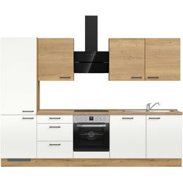 K&uuml;chenzeile Nobilia "MIAMI", Ausrichtung w&auml;hlbar, Breite 300 cm", k&uuml;che: wei&szlig;, korpus: eiche sierra nachbildung, arbeitsplatte: eiche sierra nachbildung, B:300,3cm H:216,6cm T:60cm, Komplettk&uuml;chen-Sets, K&uuml;chenzeile, vormontiert, wahlw. mit unterschiedlichen E-Ger&auml;ten-Sets