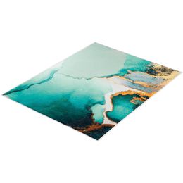 Badematte Kleine Wolke "Teal, Badvorleger, Badezimmer Teppich", petrol, H:5mm, Polyester, Badematten, Badematte, bedruckt, Marmor Design, goldfarbene Akzente, weich & kuschelig