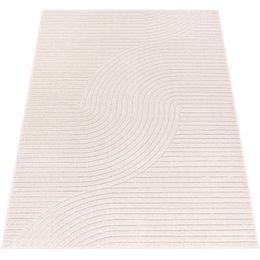 Teppich Paco Home "Cotton 233", beige (creme), B:60cm H:6mm L:110cm, Polypropylen, Teppiche, Teppich, Kurzflor, Uni Farben, Hoch-Tief-Effekt, Scandi-Look, Outdoor geeignet
