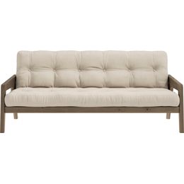 Schlafsofa Karup Design "Grab, inkl. Futonmatratze - aus massivem Kieferholz, 130x190 cm", beige, B:204cm H:40cm T:90cm, 80% Baumwolle + 20% polyester, Sofas, Schlafsofa, Mit Holzstruktur, inkl. Futonmatratze, Liegefl&auml;che 130x190 cm