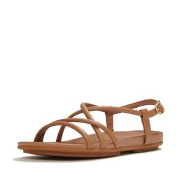 Riemchensandale fitflop "GRACIE LEATHER STRAPPY BACK-STRAP SANDALS", Damen, Gr. 40, hellbraun, Leder, Schuhe Riemchensandale, Keilabsatz, Sandalette mit verstellbarem Schnallenverschluss