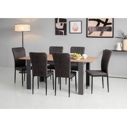 Essgruppe Home Affaire "Bergamo", grau (dunkelgrau, dunkelgrau, schwarz), B:140cm H:75cm T:80cm, Sitzm&ouml;bel-Sets, Essgruppe, 7-tlg. Essgruppe mit ausziehbarem Tisch, erh&auml;ltlich in vielen Farben