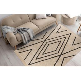 Teppich Kayoom "Mylen 525", beige (creme, schwarz), B:120cm H:20mm L:170cm, Baumwolle, Teppiche, Teppich