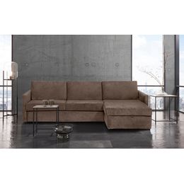 Schlafsofa Home Affaire "GOLDPOINT Ecksofa 264 cm, Liegefl&auml;che (140/200cm), L-Form", braun, B:264cm H:85cm T:157cm, Stuktur weich (100% Polyester);Luxus-Microfaser (100% Polyester), Sofas, Schlafsofa, Bettfunktion, Bonell-Federkernmatratze und Dauerschl&auml;fer-Funktion