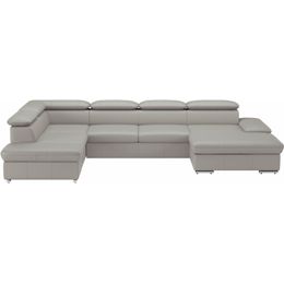 Sit & More Wohnlandschaft SIT & MORE "Valantine U-Form, B: 349 cm", grau (light grau), B:349cm H:73cm T:226cm, NaturLEDER;Spannstoff, Sofas, Wohnlandschaft, mit Arm- & Kopfteilverstellung, optional mit Bettfunktion