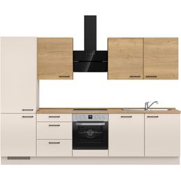 K&uuml;chenzeile Nobilia "MIAMI", Ausrichtung w&auml;hlbar, Breite 300 cm", k&uuml;che: natur, korpus: sand, eiche sierra nachbildung, arbeitsplatte: eiche sierra nachbildung, B:300,3cm H:216,6cm T:60cm, Komplettk&uuml;chen-Sets, K&uuml;chenzeile, vormontiert, wahlw. mit unterschiedlichen E-Ger&auml;ten-Sets