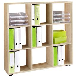 Raumteilerregal FMD "Mega 5", braun (eichefarben), B:104,5cm H:108,5cm T:33cm, Holzwerkstoff, Regale, mit 9 F&auml;chern