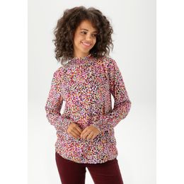 Schlupfbluse Aniston CASUAL, Damen, Gr. 38, rot (wollwei&szlig;, pink, bordeaux, hellblau, petrol, braun, dunkelbraun, gelb, ocker, schwarz), Web, Obermaterial: 100% Viskose, bedruckt, gemustert, figurumspielend h&uuml;ftbedeckend, Smokb&uuml;ndchen mit Gummizug, Blusen Schlupfbluse, mit farbharmonischen Tupfen bedruckt