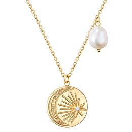 Kette mit Anh&auml;nger Valero Pearls "VP799", gold (gelbgold), Halsketten, Damen, 40,0cm Basiskette + 5,0cm Verl&auml;ngerung,mit Stein, Edelstahl, mit S&uuml;&szlig;wasser-Zuchtperle