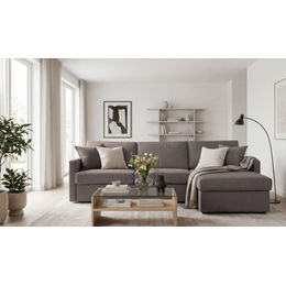 Schlafsofa Home Affaire "GOLDPOINT Ecksofa 264 cm, Liegefl&auml;che (140/200cm), L-Form", braun, B:264cm H:85cm T:157cm, Bezug: 100% Polyester, Sofas, Schlafsofa, Bettfunktion, Bonell-Federkernmatratze und Dauerschl&auml;fer-Funktion