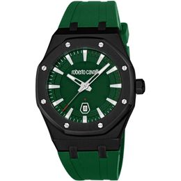 Quarzuhr Roberto Cavalli "Uomo Ottagono", gr&uuml;n (dunkelgr&uuml;n, dunkelgr&uuml;n), Armbanduhren, Herren, Quarzuhr, Armbanduhr, Herrenuhr, Silikonarmband, analog, Tag
