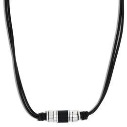 Kette mit Anh&auml;nger Tom Tailor, edelstahlfarben, schwarz, Halsketten, Herren, Edelstahl Leder, L: 52 B: 3,8mm, Edelstahl, Leder, B:3,8mm