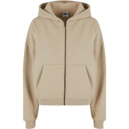 Sweatjacke Urban Classics "Urban Classics Damen Ladies Boxy Zip Hoody", Damen, Gr. 4XL, wetsand, 65% Baumwolle, 35% Elasthan, unifarben, Sweatjacken Sweatjacke